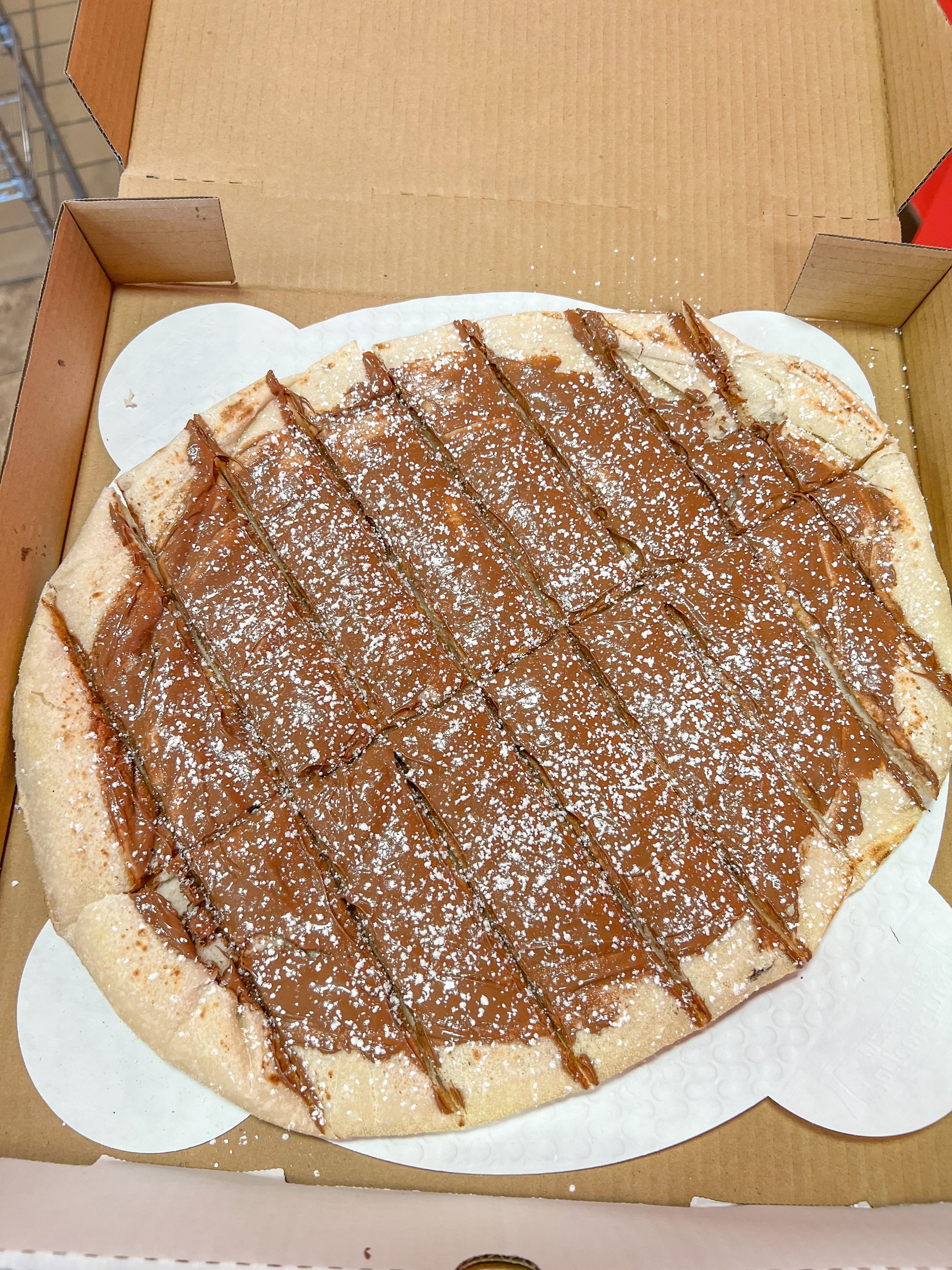 Nutella Pizza Dessert with Powdered Sugar | Pizza Tascio | Pizza Tascio